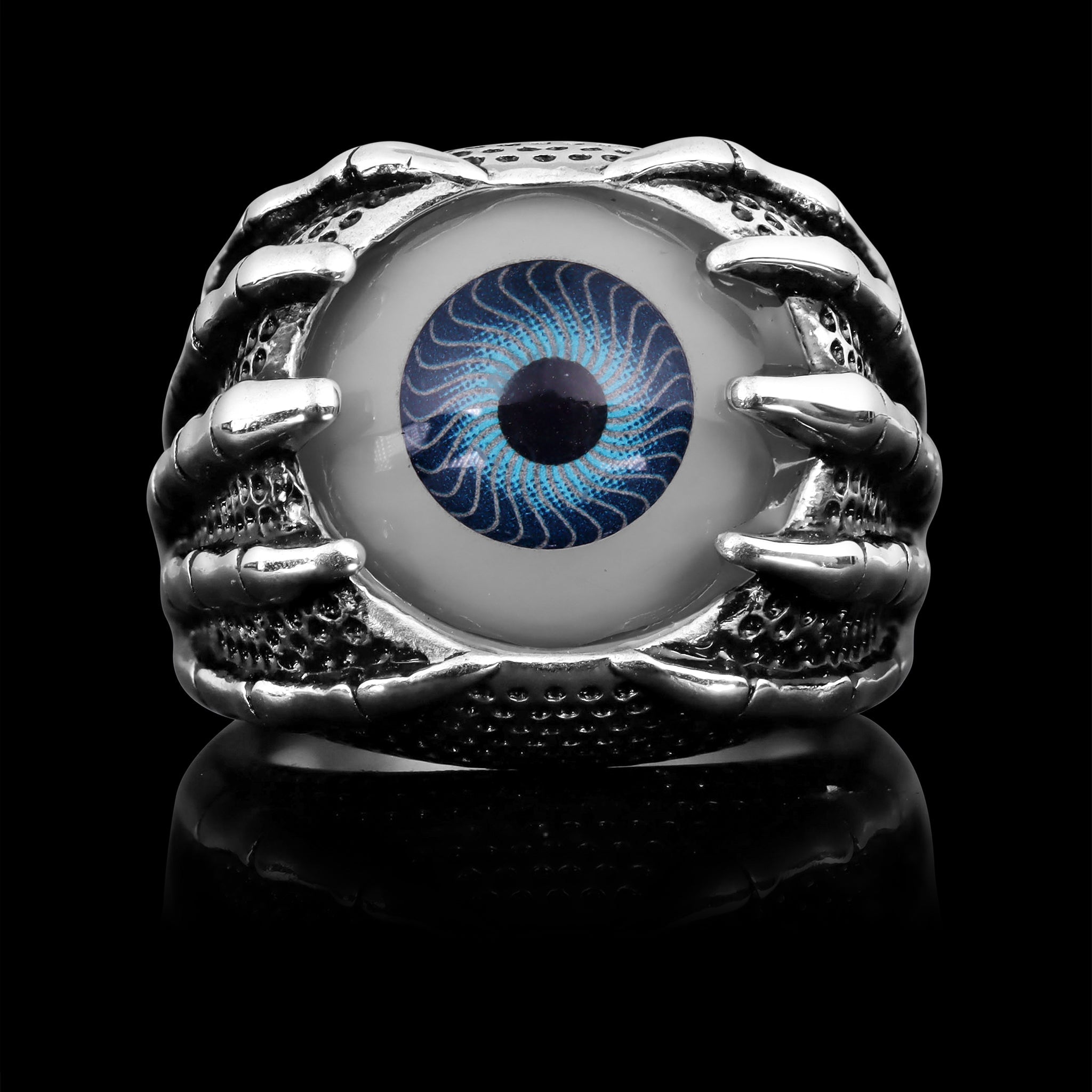 Stainless Steel Skeleton Hands Holding Blue Eyeball Ring – Extreme ...