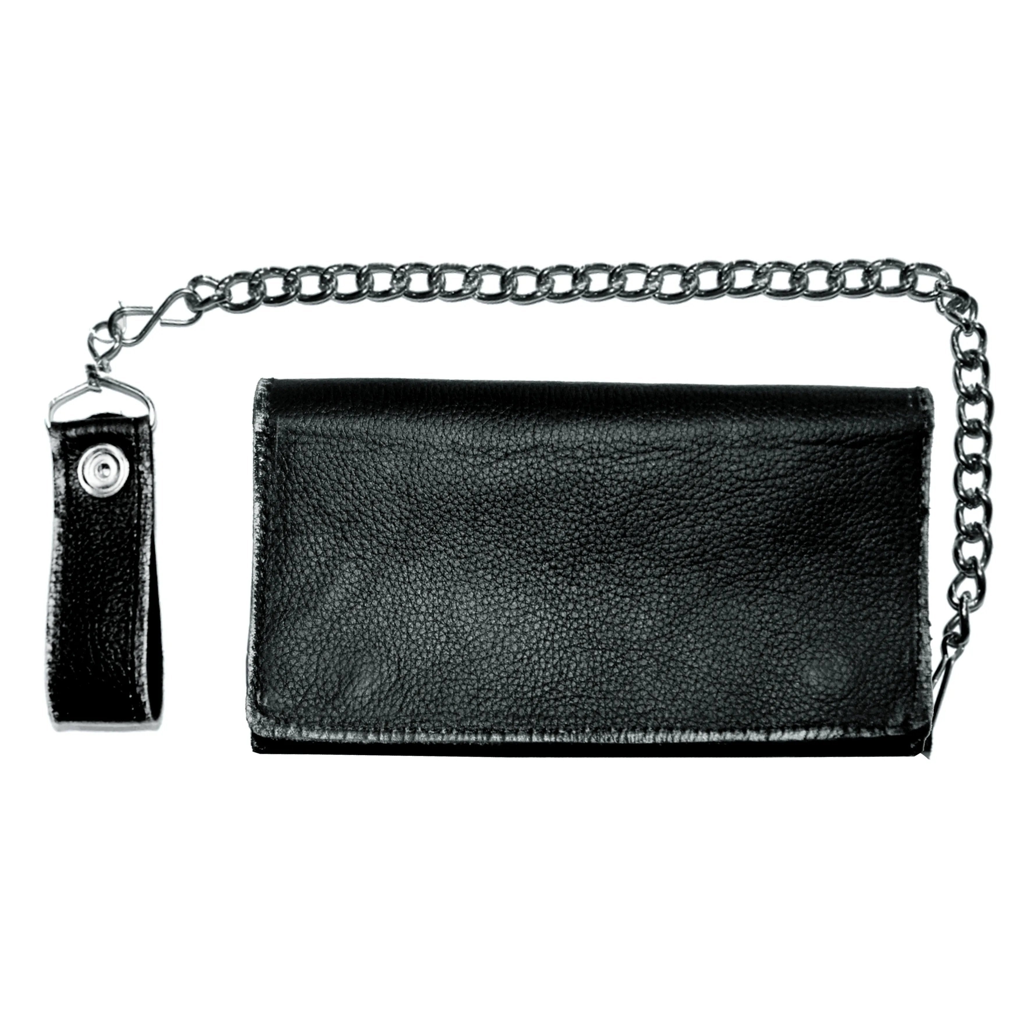 Long Black Trifold Biker Chain Wallet – Extreme Biker Leather