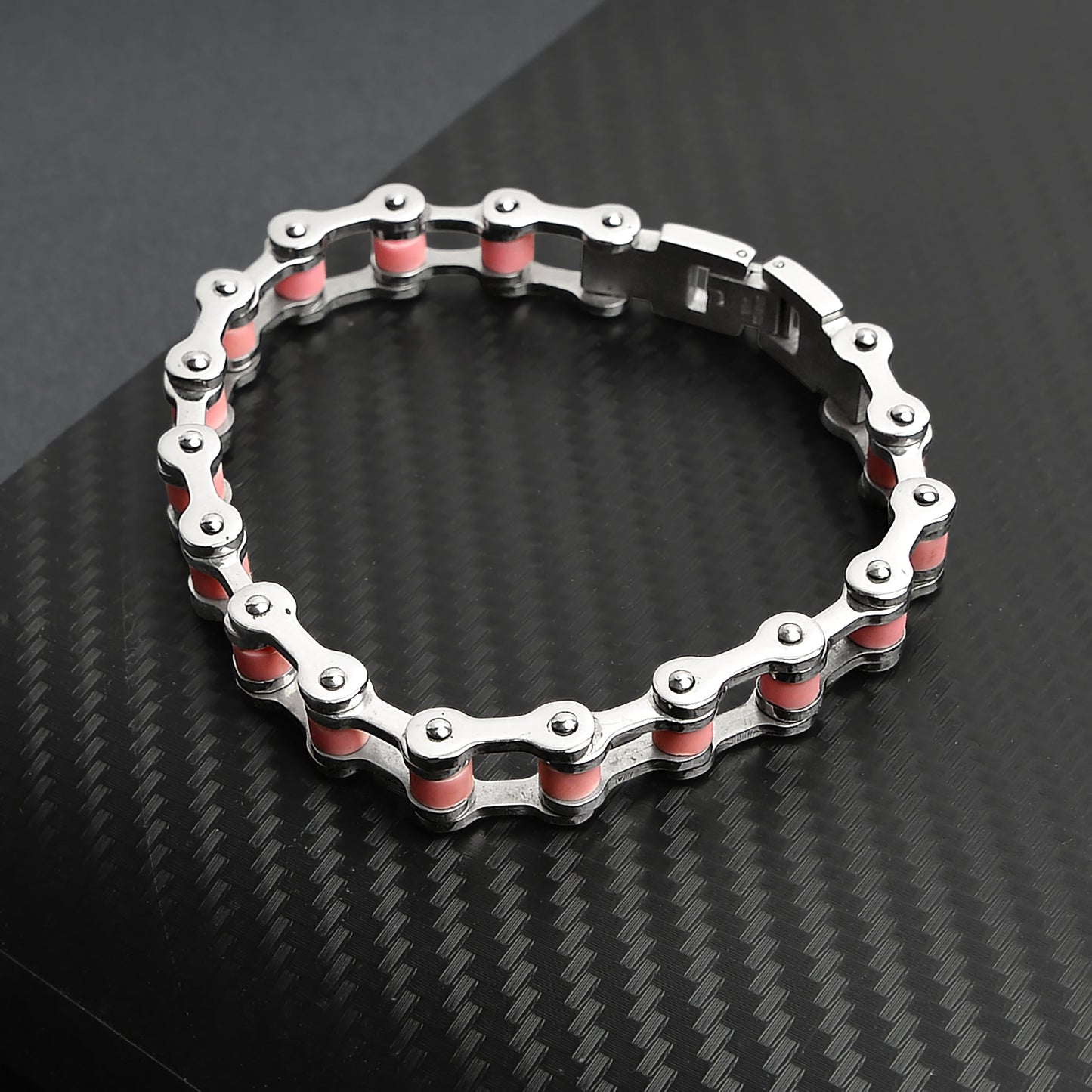 Stainless Steel And Pink Women's Bike Chain Bracelet – Extreme Biker Leather