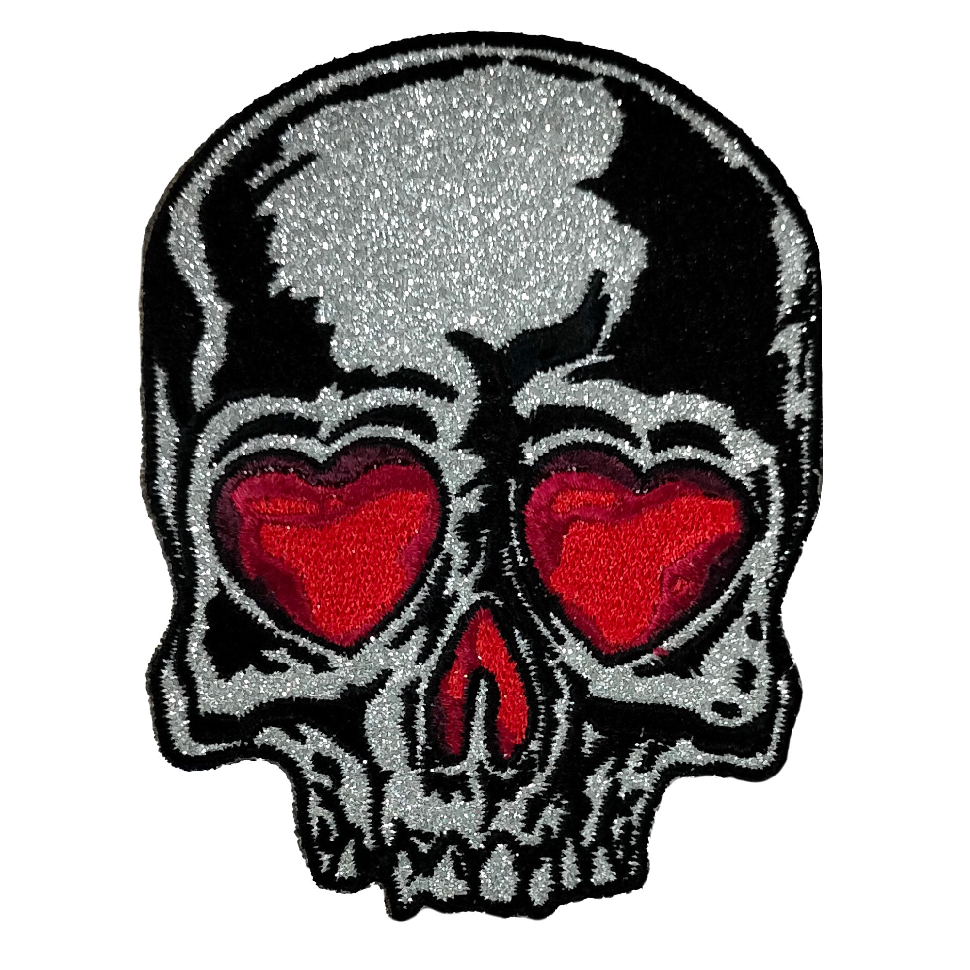 Hot Leathers Skull Hrt Eyes Glitter 3 Embroidered Patch - 3" x 4" - Ir ...
