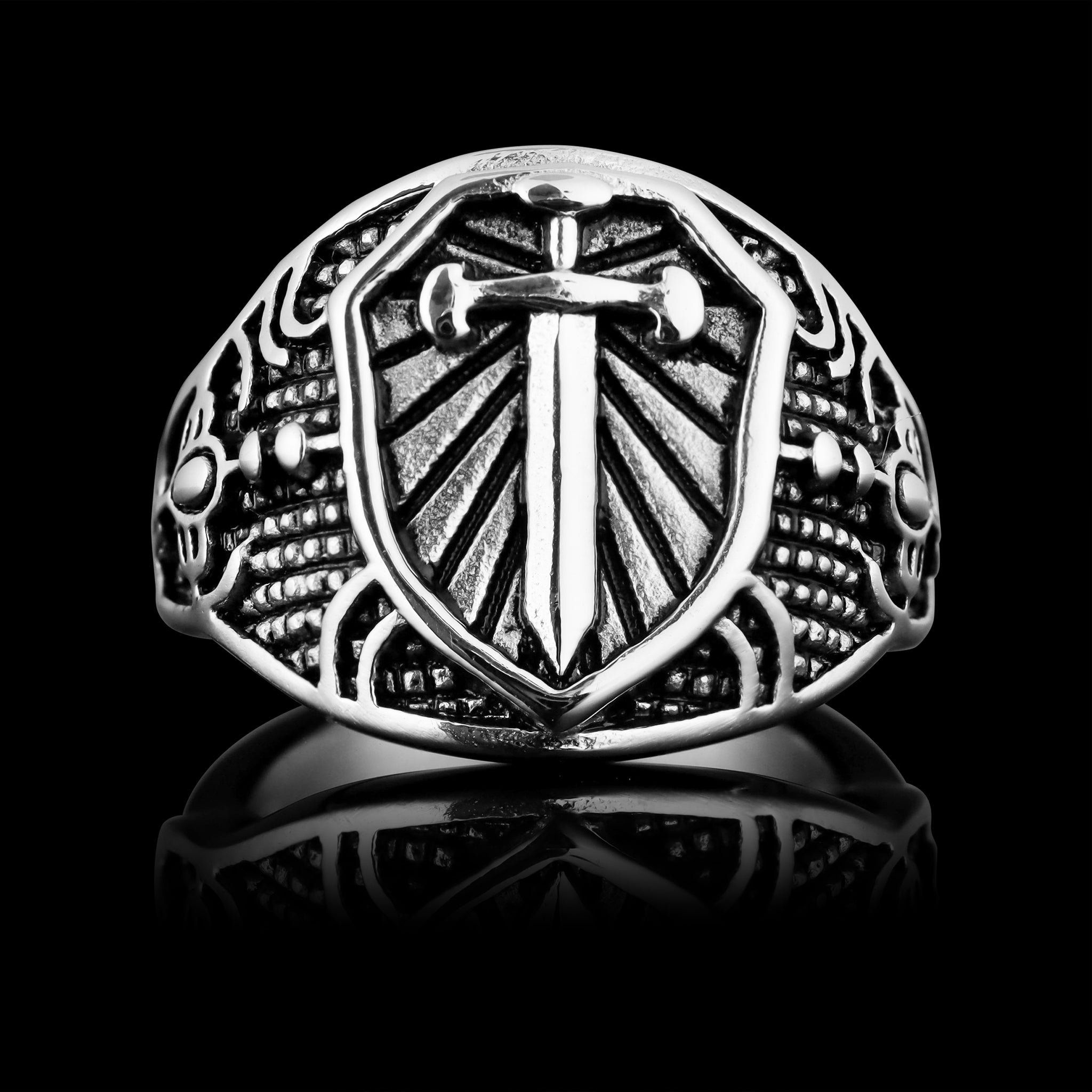 Stainless Steel Medieval Sword and Shield Signet Ring – Extreme Biker ...