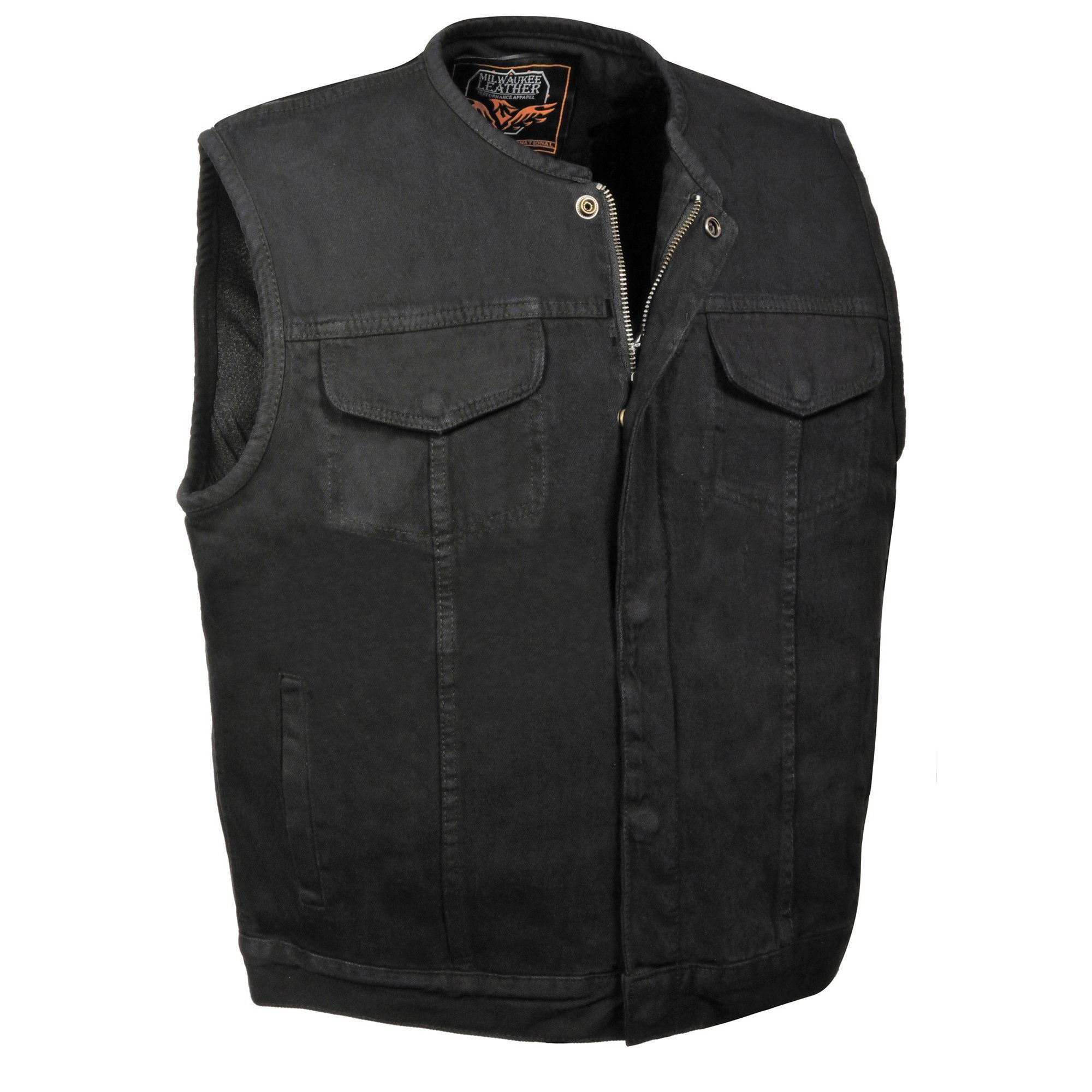 Milwaukee Leather MDM3001 Men's 'Covert' Black Denim Collarless Club S ...