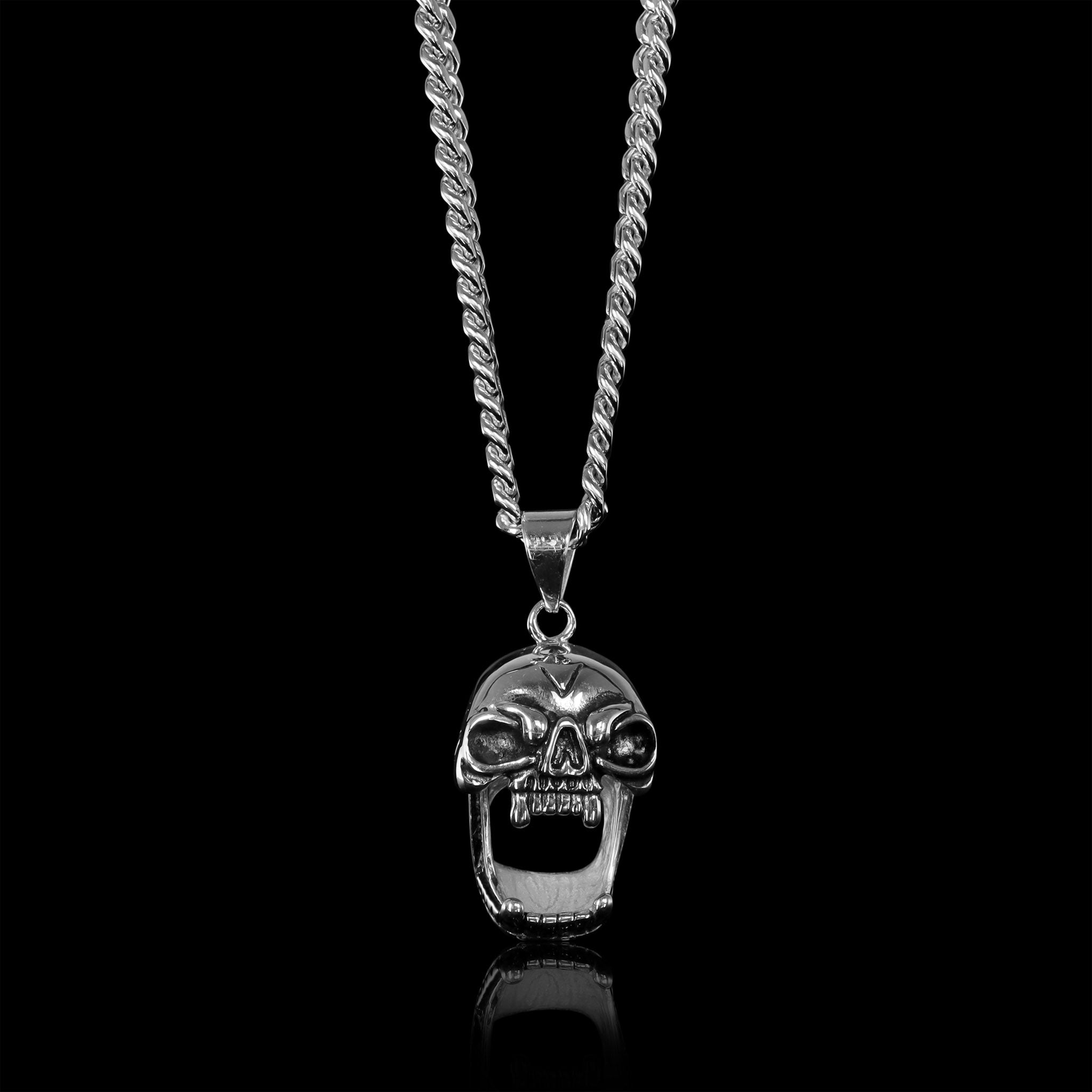 Stainless Steel Screaming Fanged Skull Curb Chain Necklace – Extreme ...