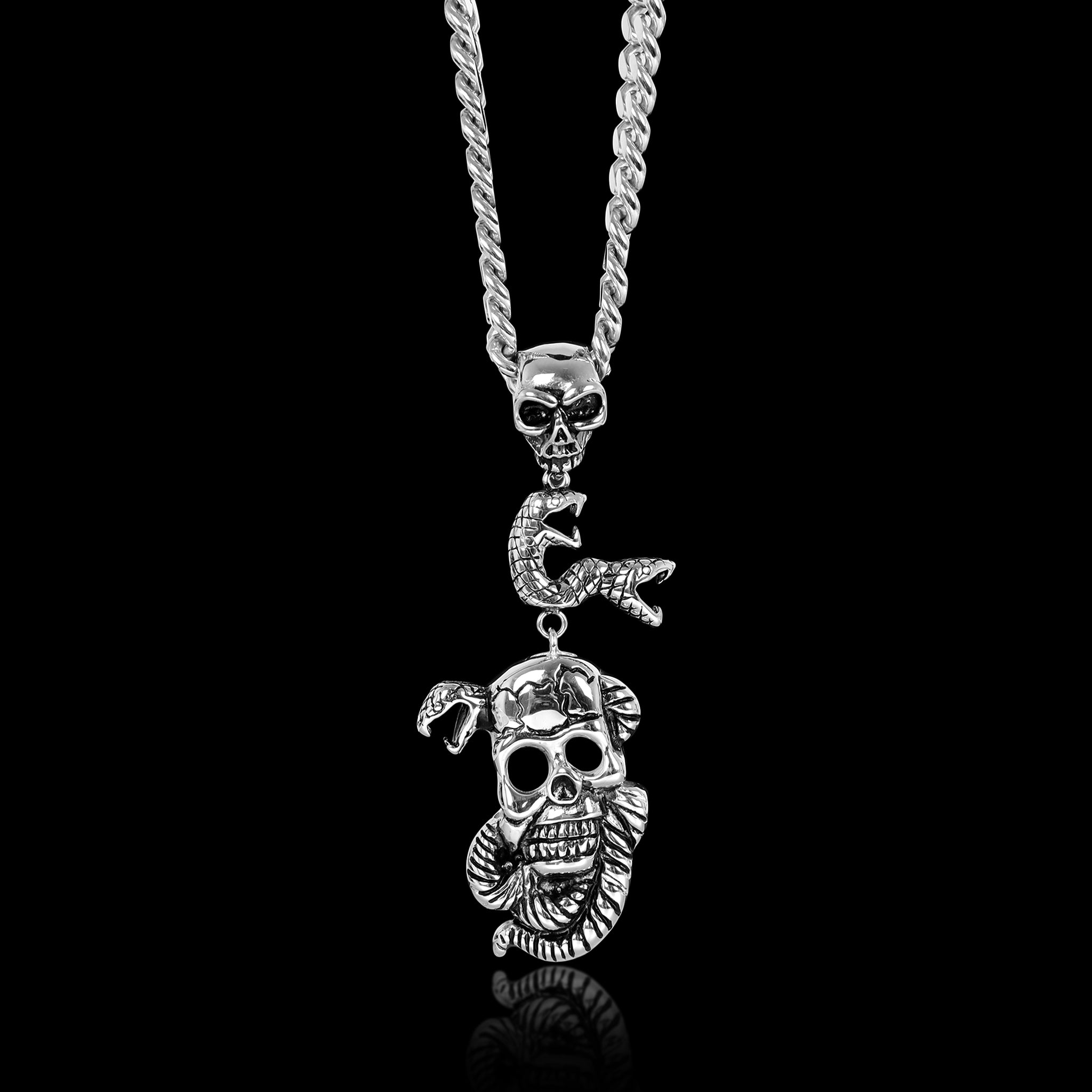 Stainless Steel Large Skulls And Snakes Curb Chain Necklace – Extreme ...